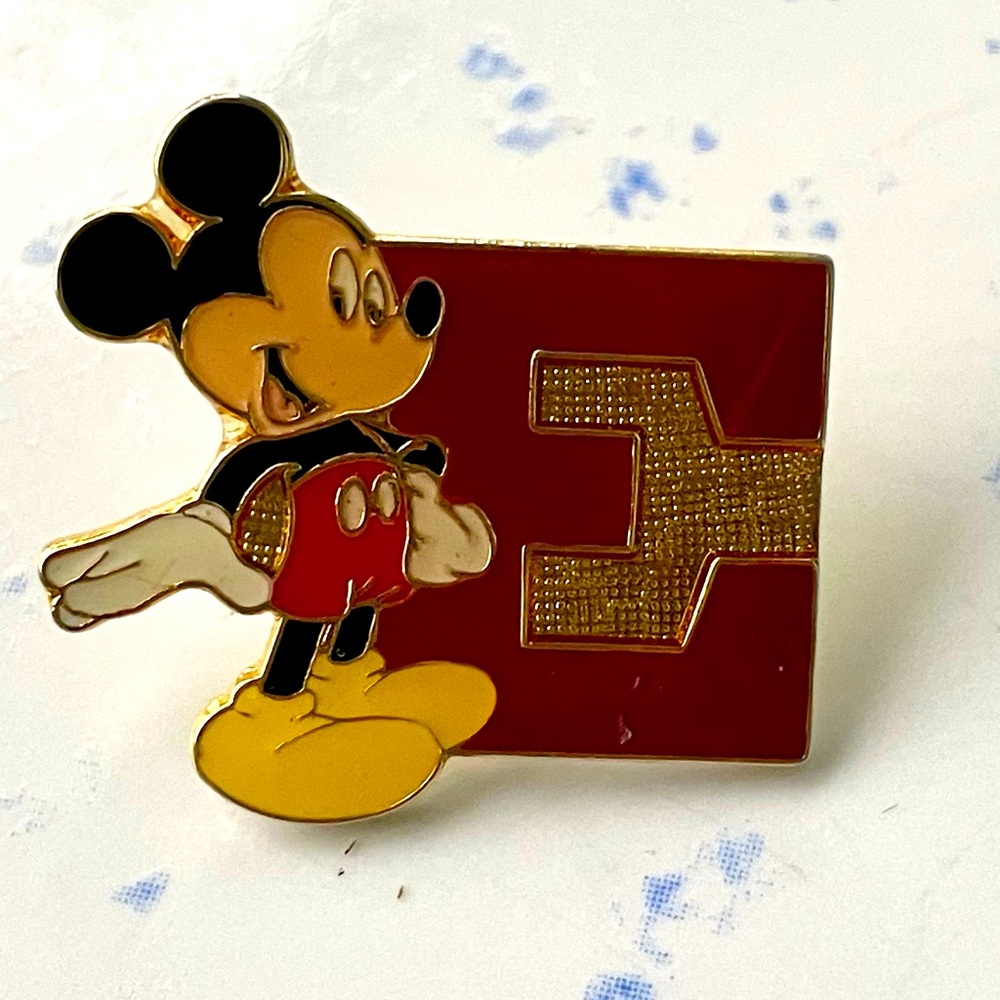 Disney Vintage Enamel Mickey Mouse Pin - Purple Lette… - Gem